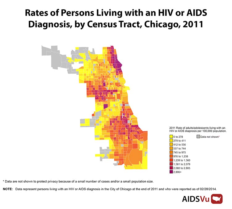 Maps of HIV Infection Rates in Nine American Cities -- via AIDSvu | The ...