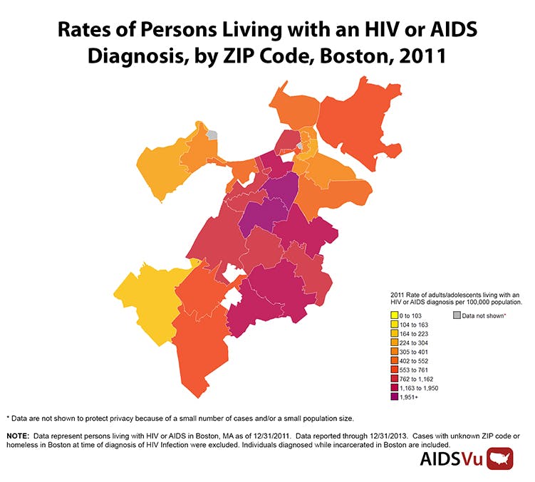 Maps of HIV Infection Rates in Nine American Cities -- via AIDSvu | The ...