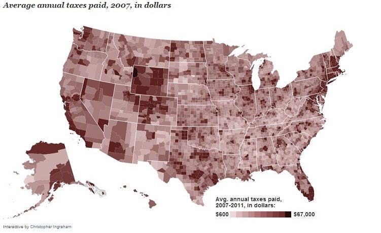 Two Maps of Federal Income Taxes Across Counties | The New Republic